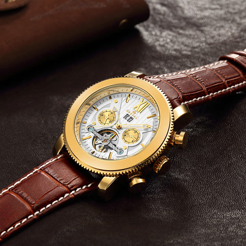 Men's Triple Time Zone Quartz Leather Military Watch | DapperTime