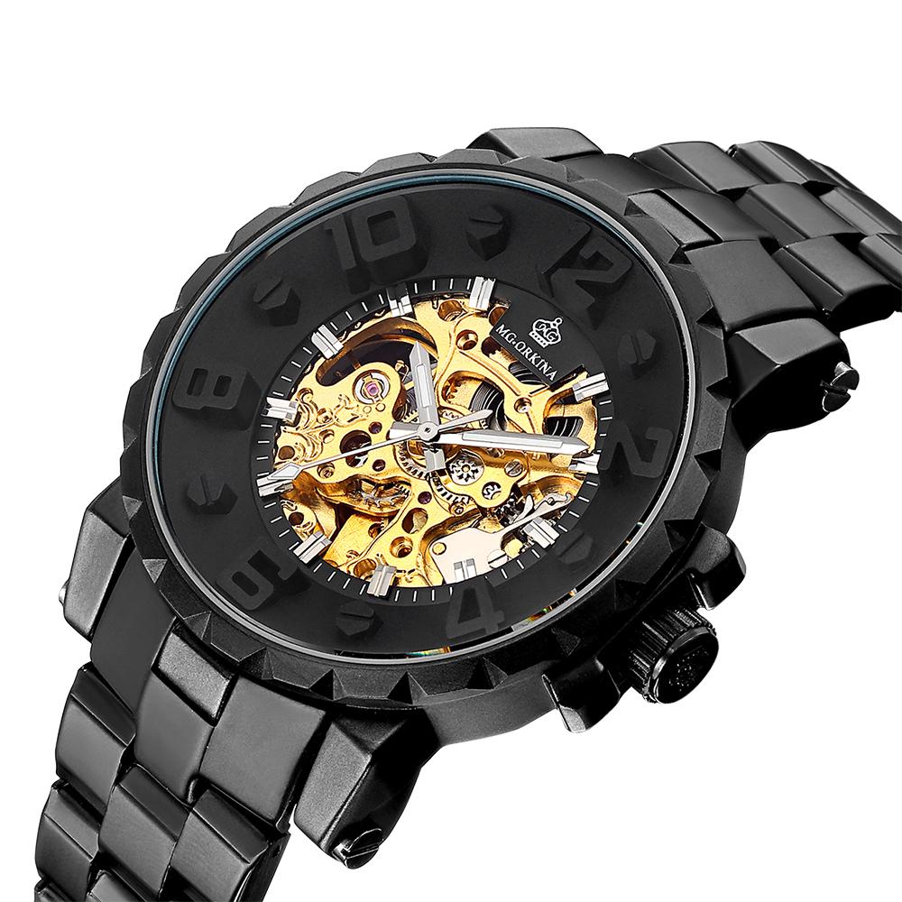 Men's Black Stainless Steel Automatic Skeleton Watch | DapperTime